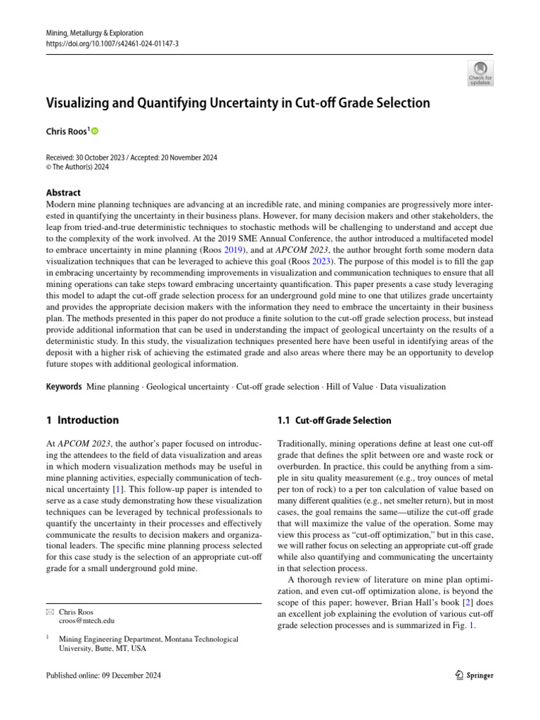 Roos 2024 - Visualizing and Quantifying Uncertainty in Cut-Off Grade ...