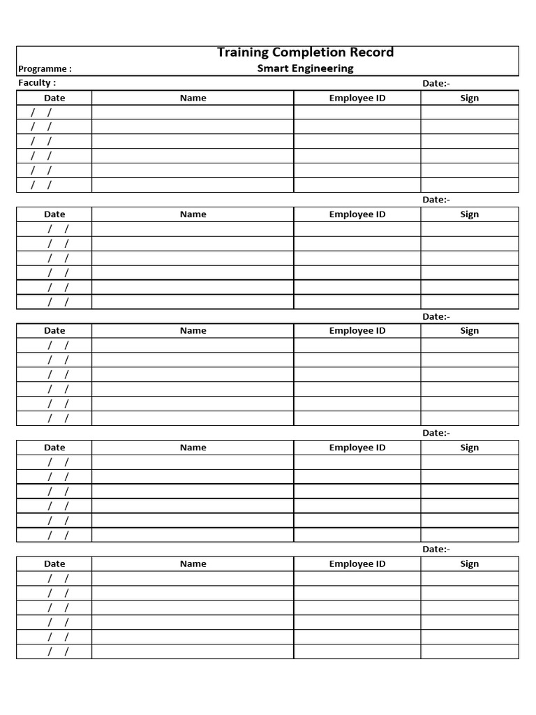 Training Completion Record Template | PDF