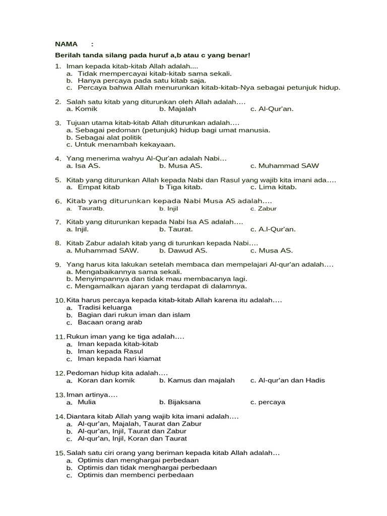 LKPD Kelas 3 Kitab Allah | PDF