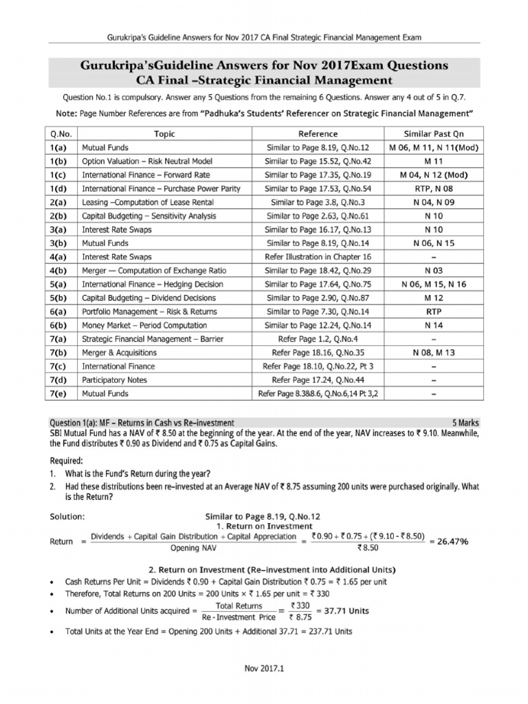 Ca Final SFM Suggested Answers Nov 2017 | PDF