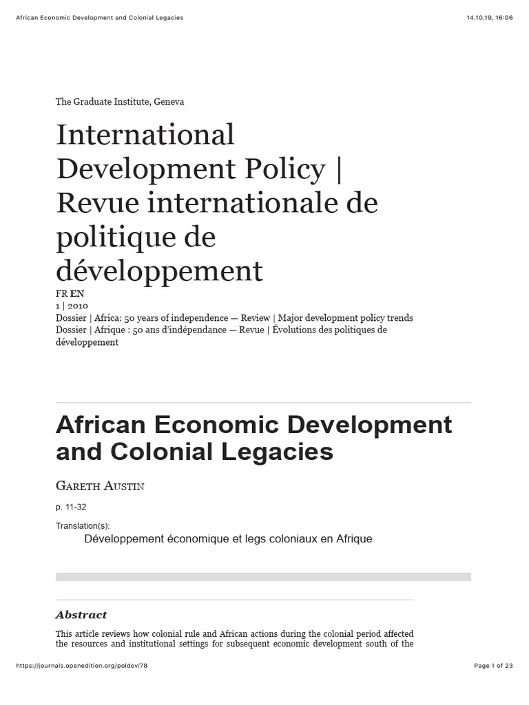 Austin (2010) African Economic Development and Colonial Legacies | PDF ...
