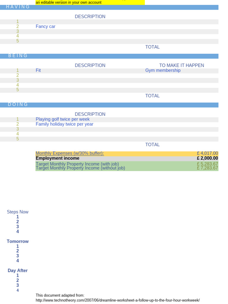 Dreamline Worksheet for Property Goals | PDF | Expense | Insurance