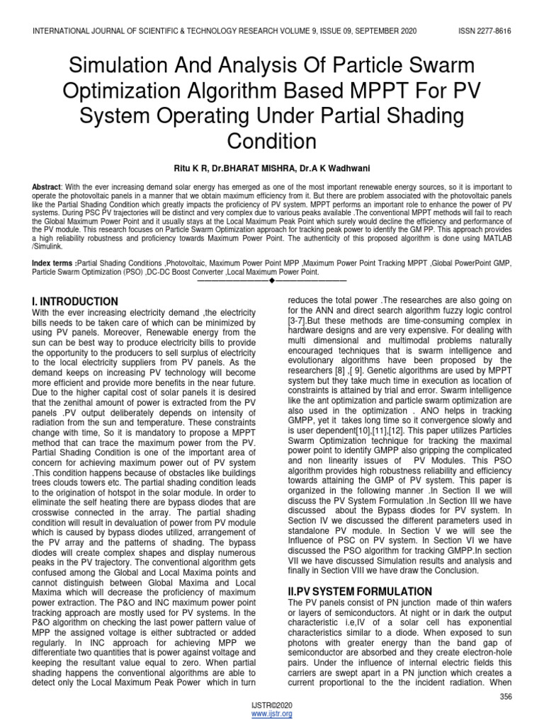 Simulation and Analysis of Particle Swar | PDF | Photovoltaics ...