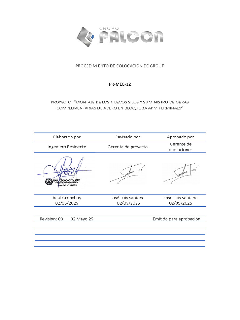 Procedimiento de Colocación de Grout | PDF | Hormigón | Seguridad y ...