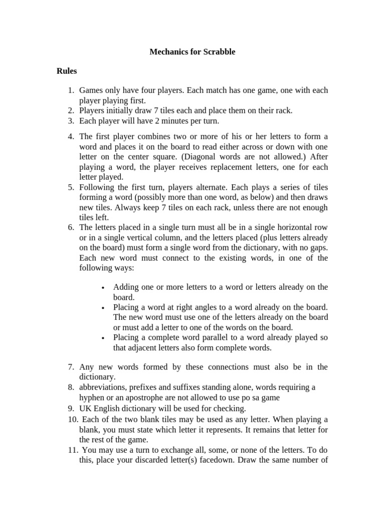 Mechanics and Rules For Scrabble | PDF