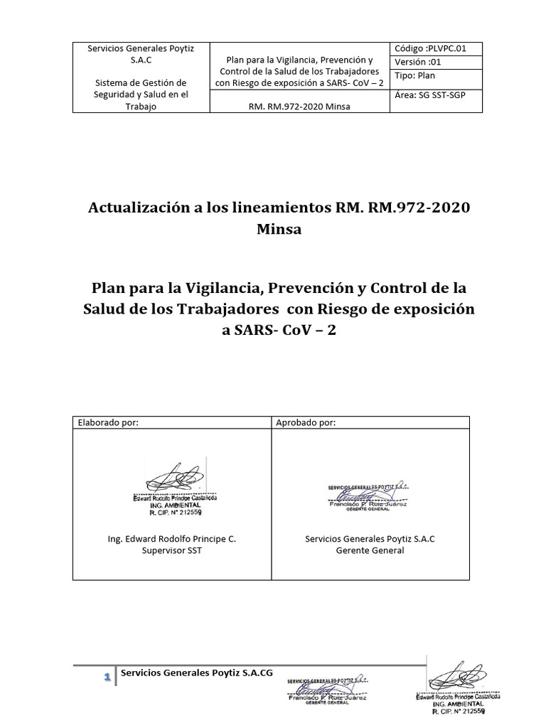 PLAN SARS CoV2 POYTIZ | PDF | Seguridad y salud ocupacional | Virus