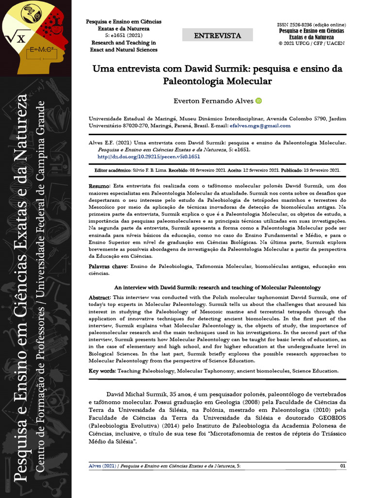 Entrevista sobre Paleontologia Molecular | PDF | Fóssil | Paleontologia