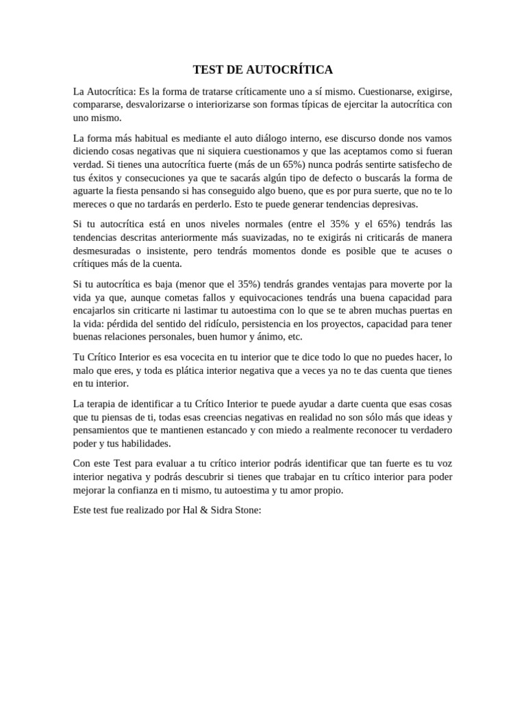 Test de Autocrítica y Crítico Interior | PDF