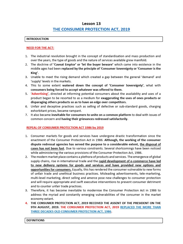 L13 - Consumer Protection Act, 2019 | PDF | Mediation | Product Liability