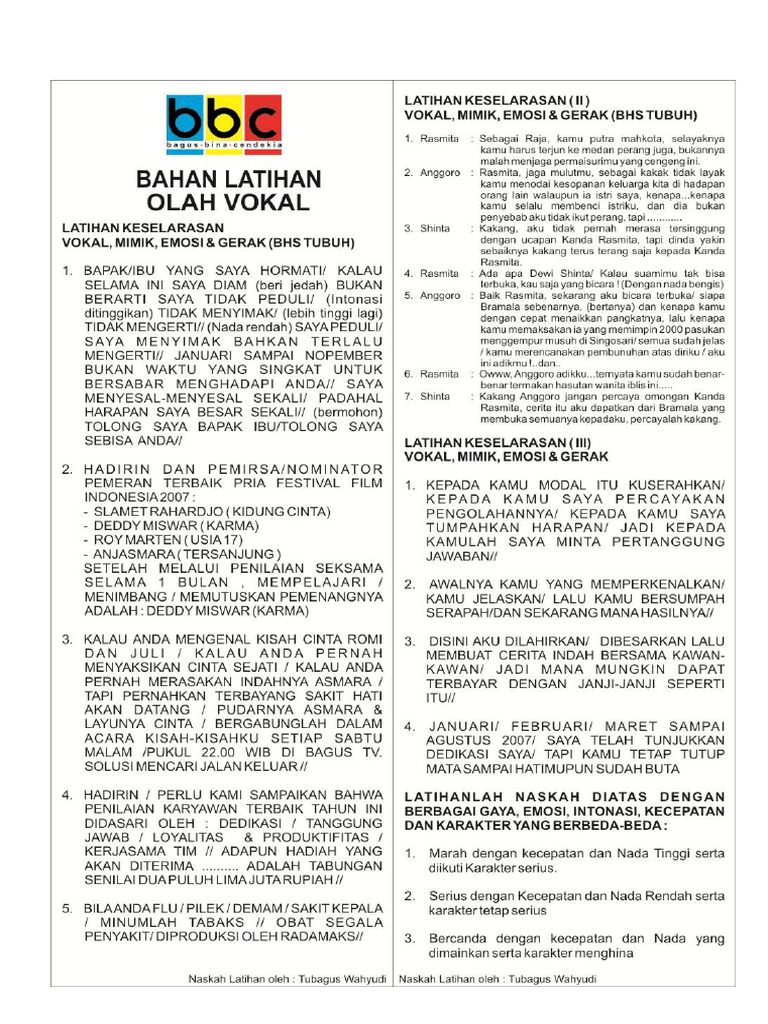 Naskah Latihan Bbc-Gesture-Olah Vocal | PDF