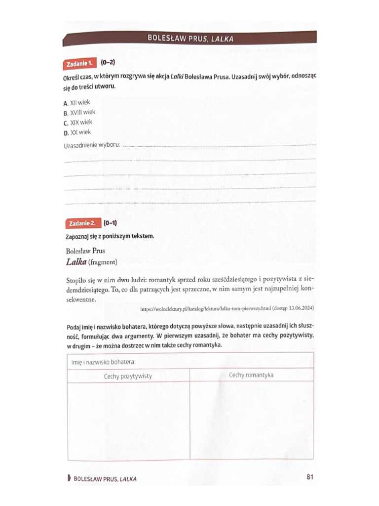 LALKA - Zadania Maturalne | PDF