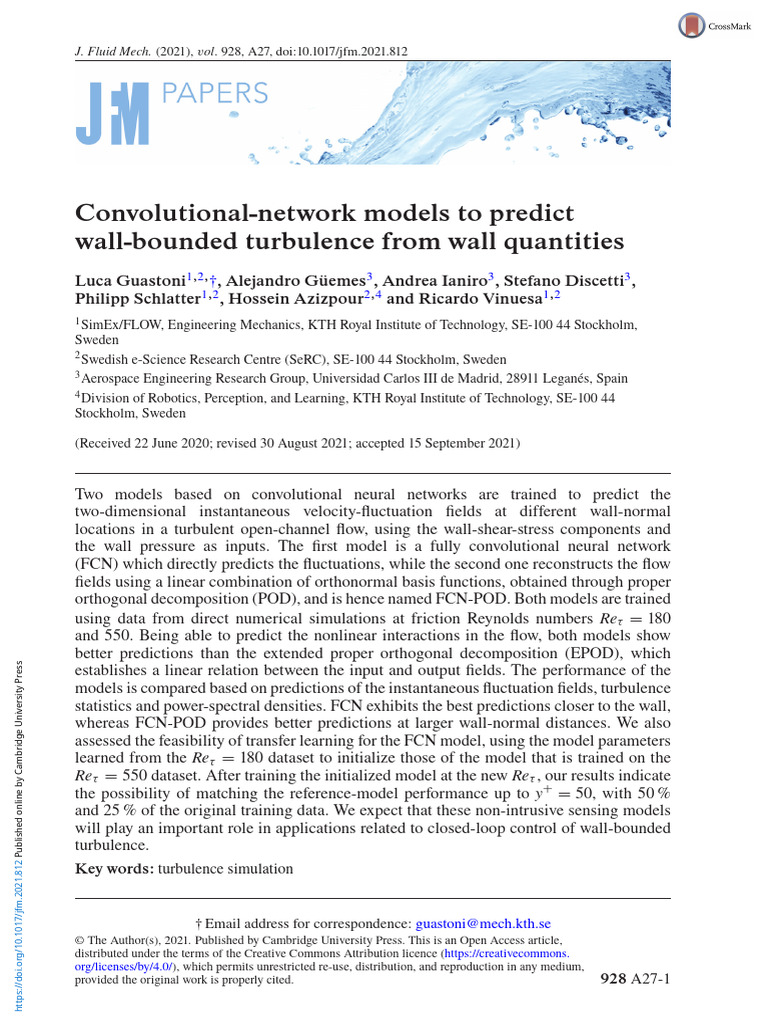 Convolutional Network Models To Predict Wall Bounded Turbulence From Wall Quantities | PDF ...