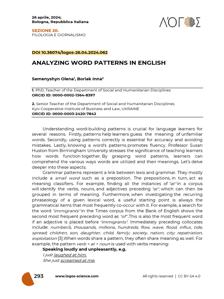 Analyzing Word Patterns in English | PDF | Word | English Language
