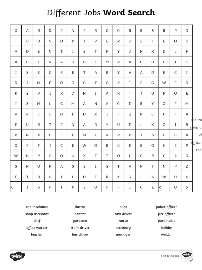 t4 S 43c Different Jobs Word Search Editable | PDF