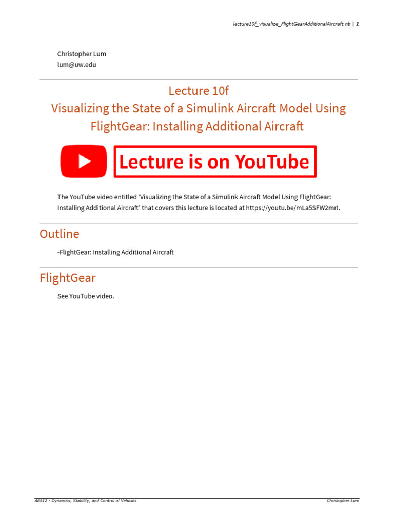 Lecture10f Visualize FlightGearAdditionalAircraft | PDF