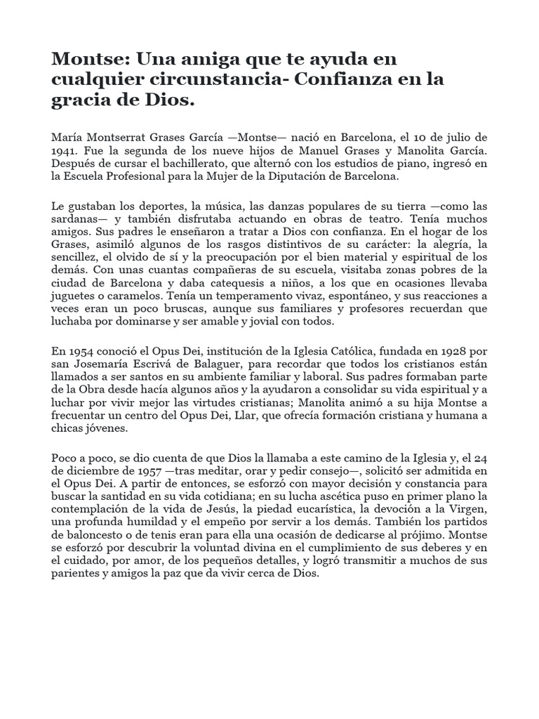Montse: Una amiga que te ayuda en cualquier circunstancia | PDF | Oración