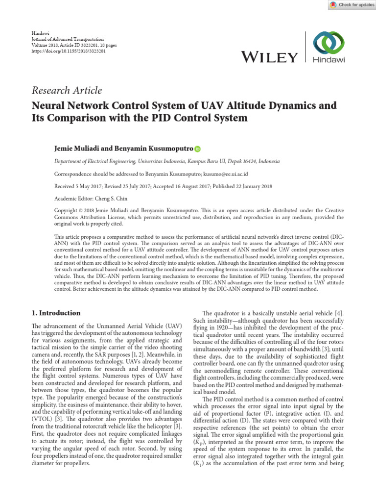 Journal of Advanced Transportation - 2018 - Muliadi - Neural Network Control System of UAV ...