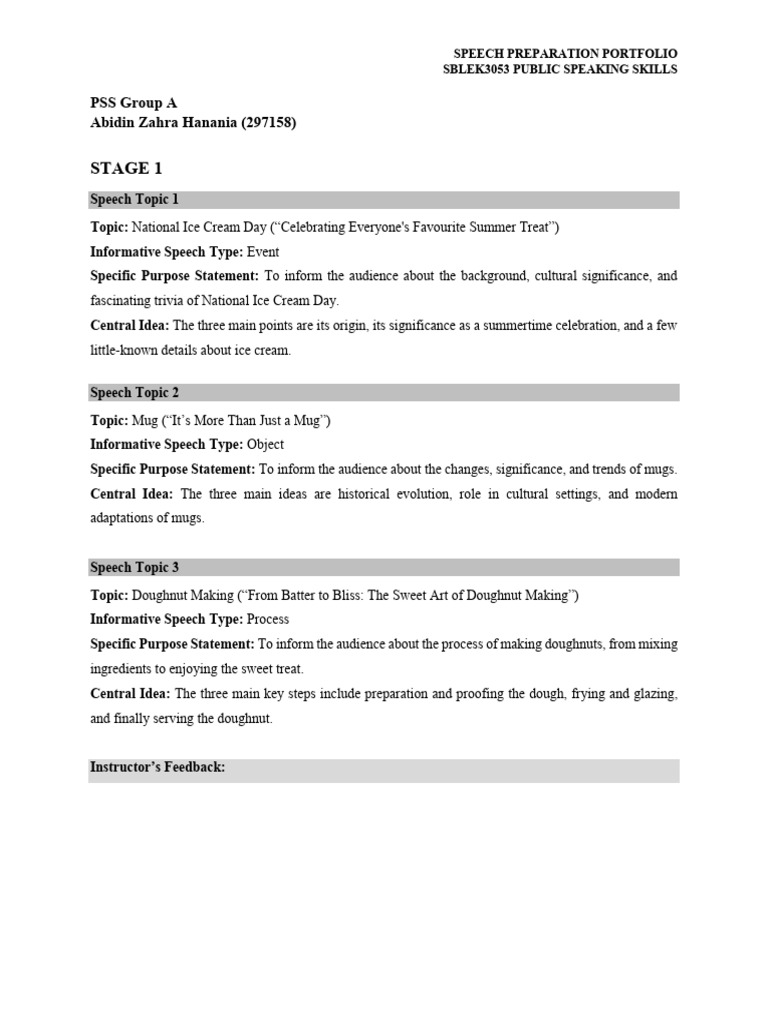 (Stage 1) Speech Preparation Portfolio | PDF