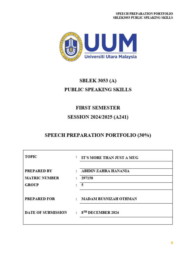Speech Preparation Portfolio | PDF | Mug | Drink
