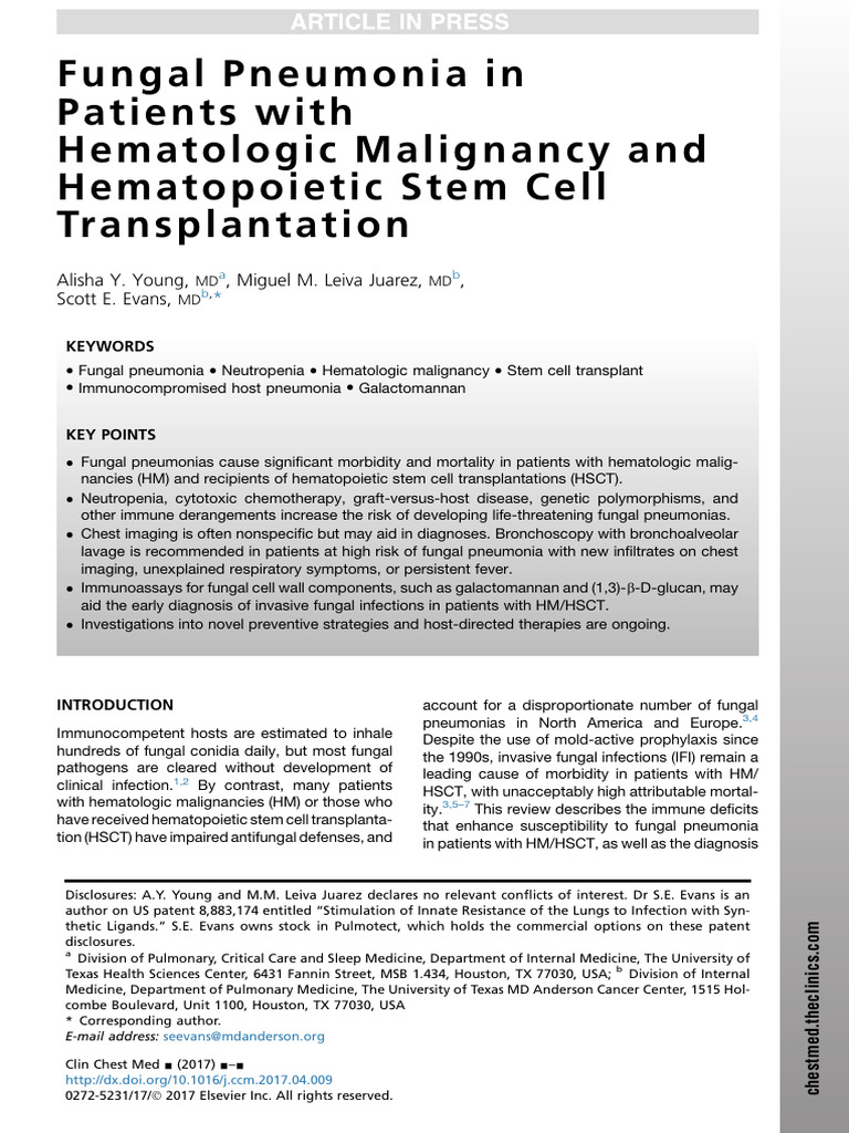 Neumonia Fungica en Pacientes Inmunocomprometidos | PDF | Hematopoietic ...