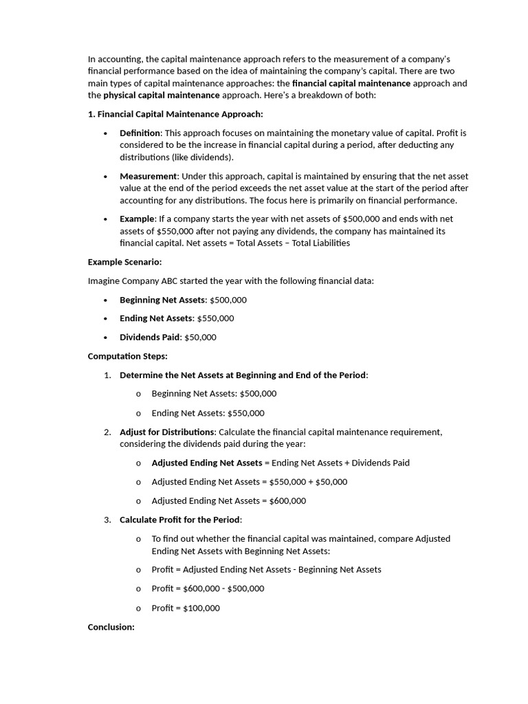 Physical and Capital maintenance Approach Example | PDF | Financial ...