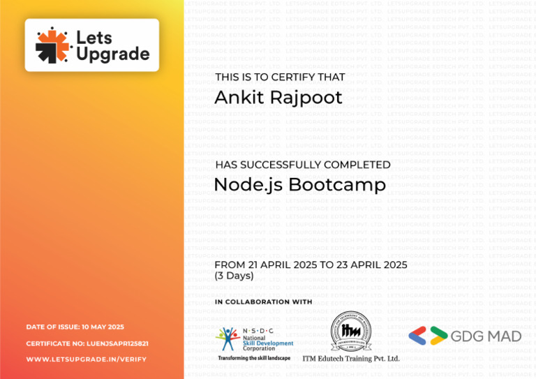 Node - Js Bootcamps Certificate | PDF