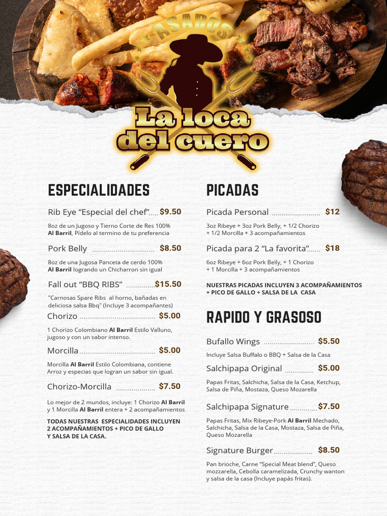 Menú-La Loca Del Cuero | PDF | Cocina latinoamericana | Alimentos