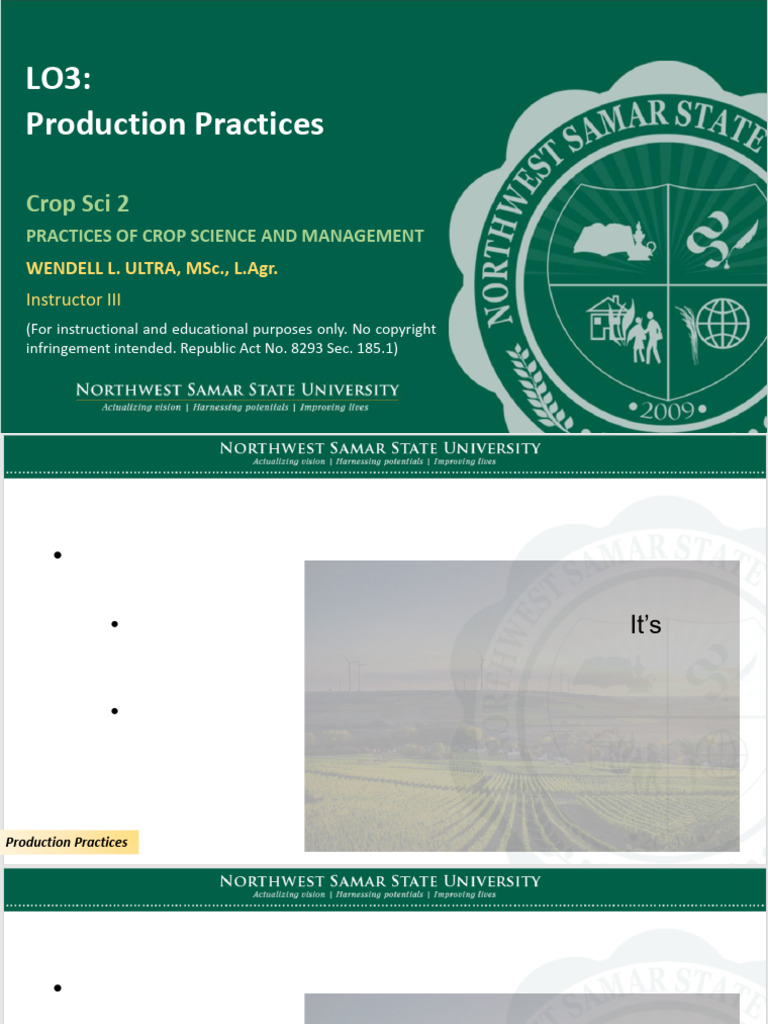 LO3 Production Practices | PDF | Agriculture | Irrigation