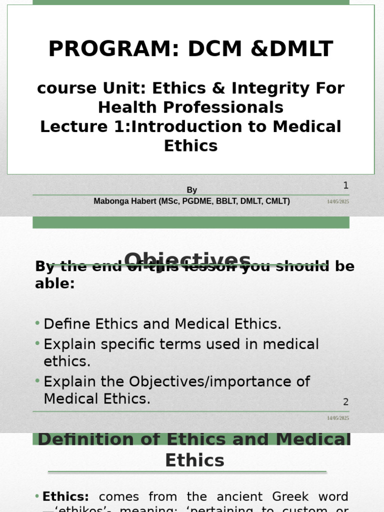 Introduction To Medical Ethics - Lecture1 - MH | PDF | Medical Ethics | Morality