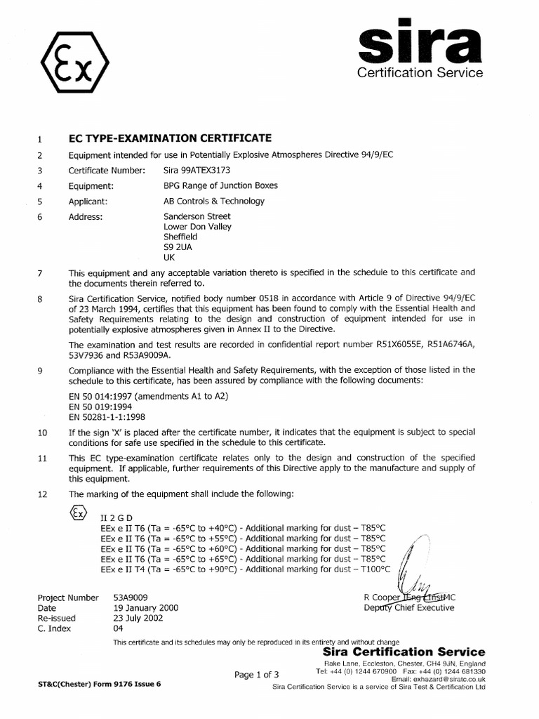 Sira 99atex3173 | PDF
