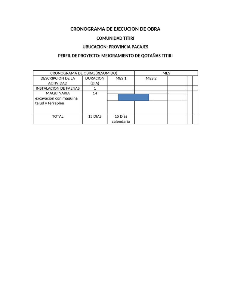 Cronograma de Ejecucion de Obra | PDF