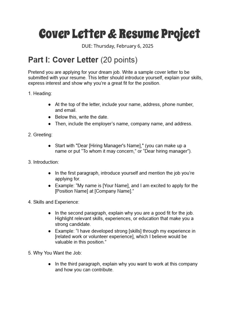 Cover Letter & Resume Instructions | PDF | Résumé