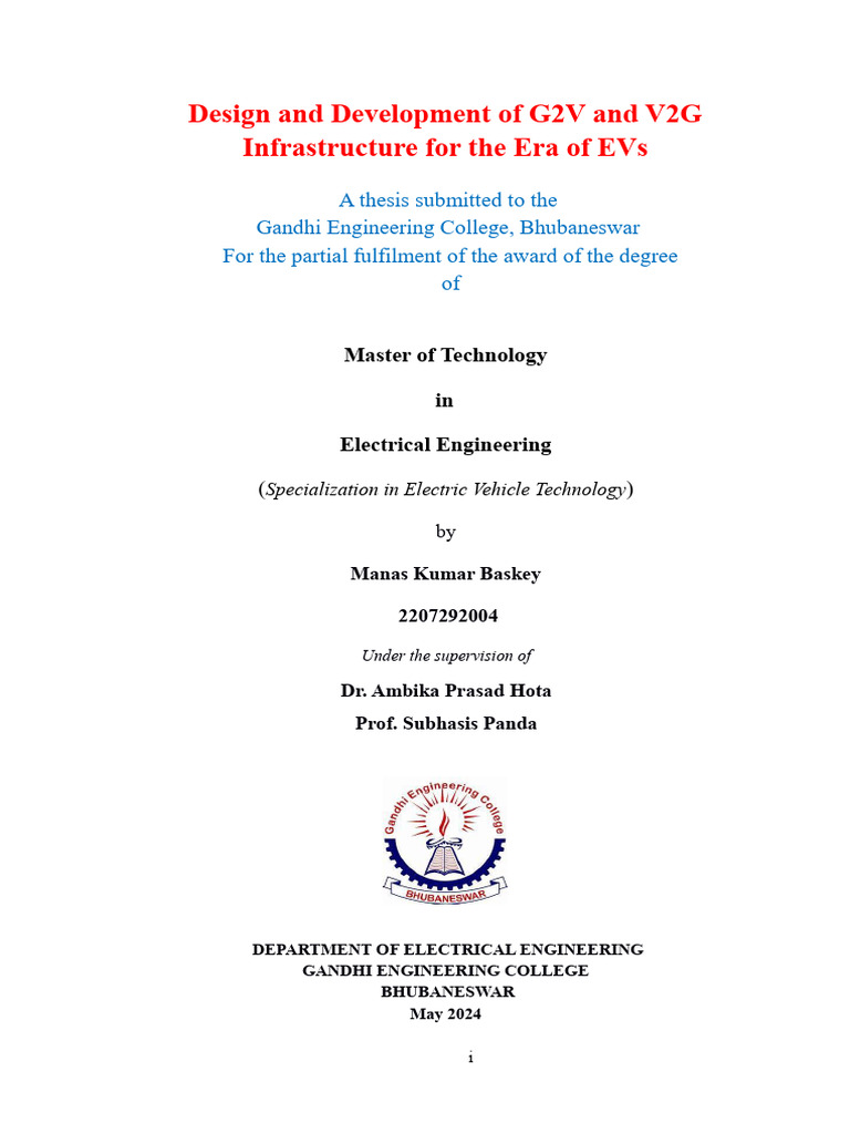 V2g and G2V Thesis - Merged-2 | PDF | Electric Vehicle | Plug In Hybrid