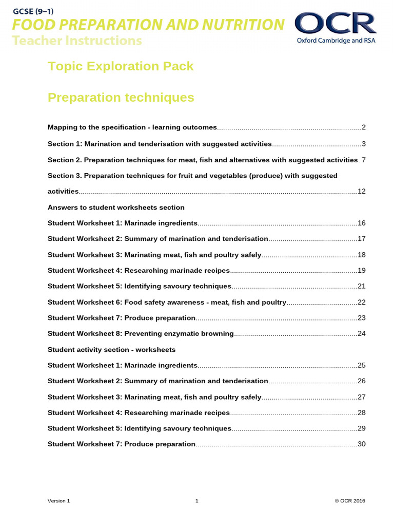 Preparation Techniques Topic Exploration Pack | PDF | Marination | Sushi
