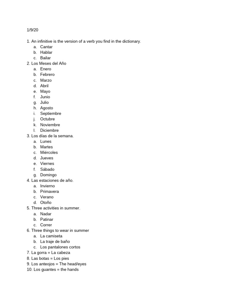 Spanish Midterm Review | PDF