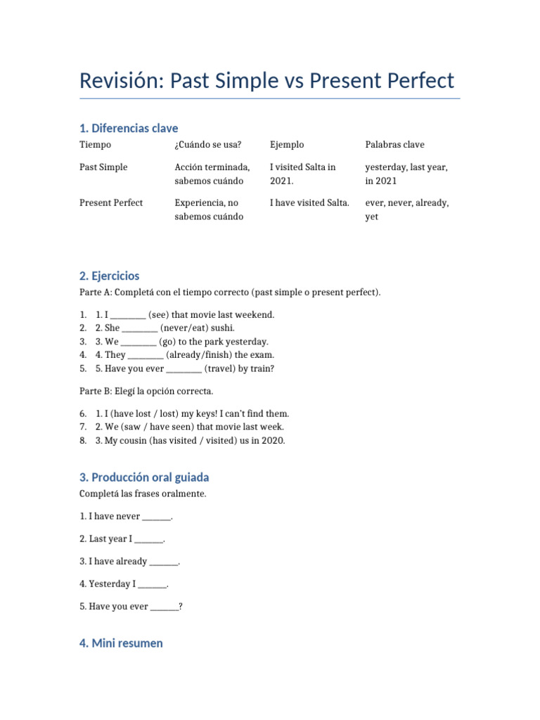 Past Simple vs Present Perfect Guide | PDF