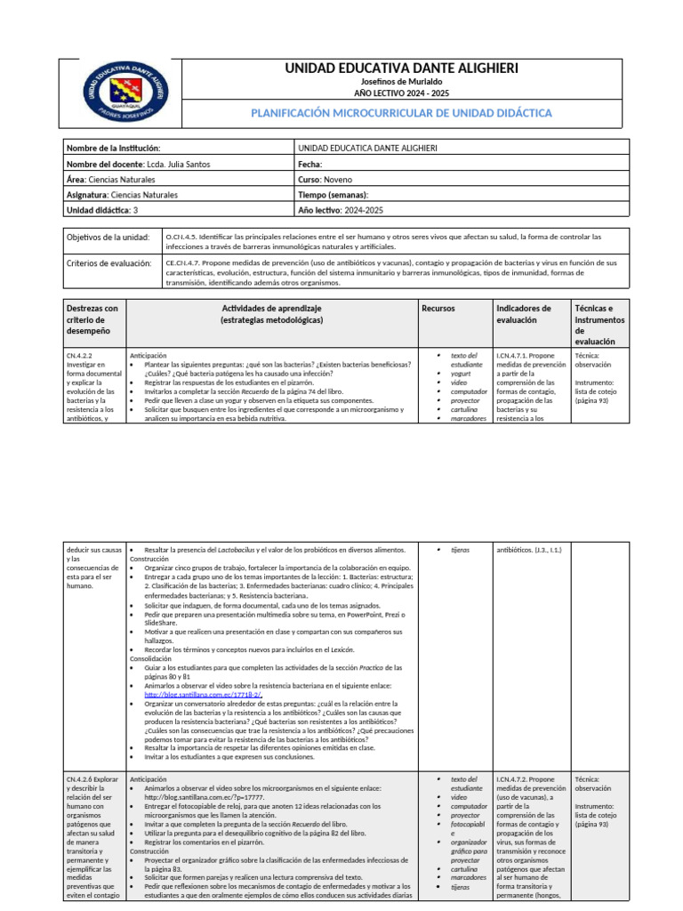 PUD 3 Y 4 Ciencias Naturales 9no Segundo Trimestre | PDF | Fuerza | Infección