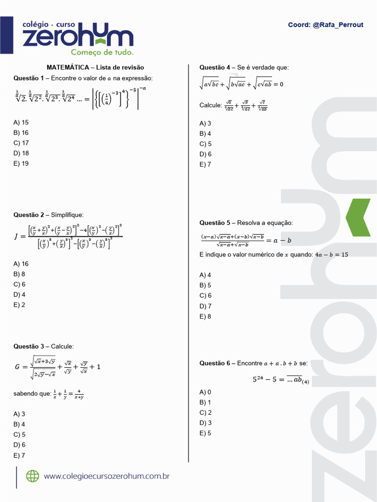 CN-EPCAr - MAT - Lista 43 - 2025 | PDF | Matemática | Matemática elementar