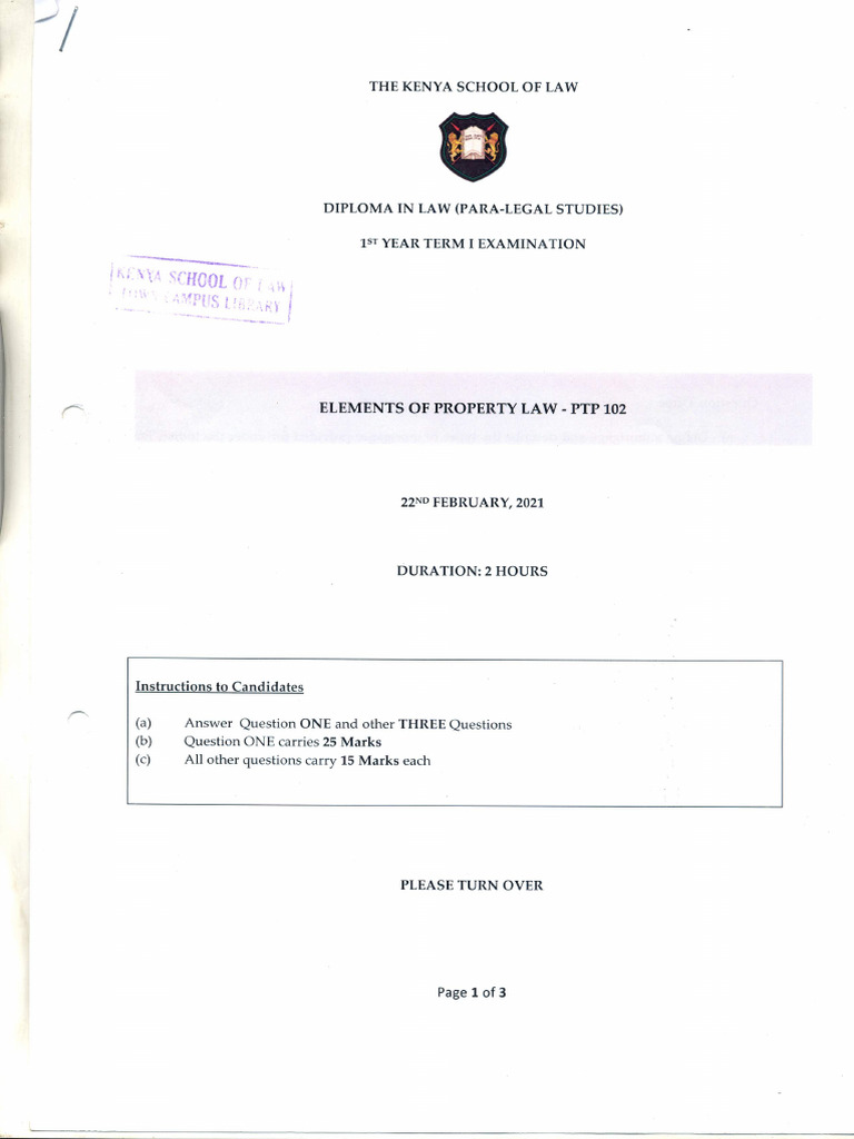 Elements of of Property Law PTP 102 From 2021 To 2024 | PDF