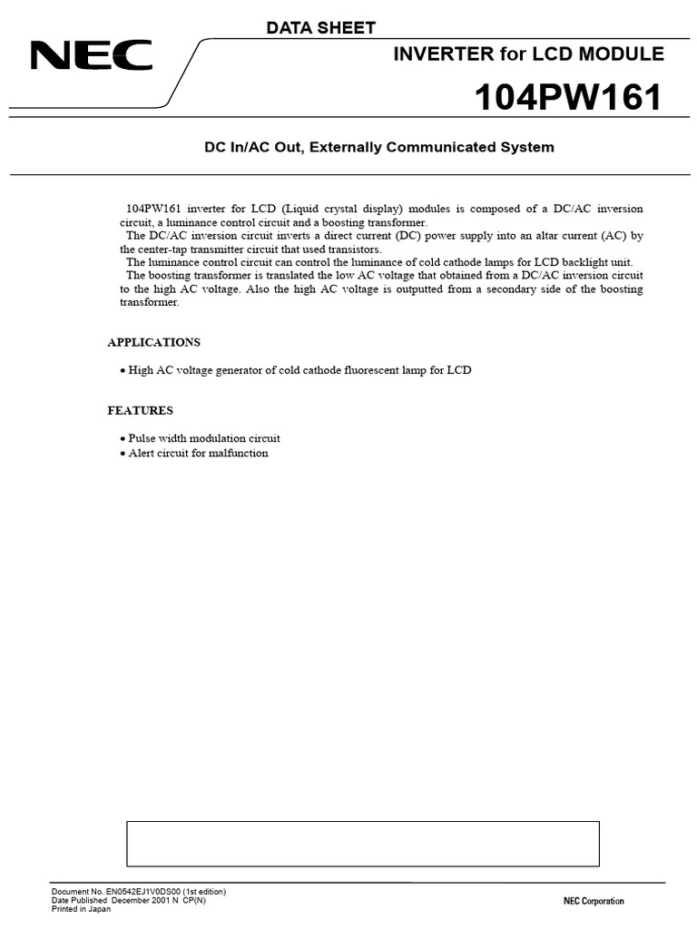 104pw161 Inverter (Balastra) Nec | PDF | Power Supply | Power Inverter