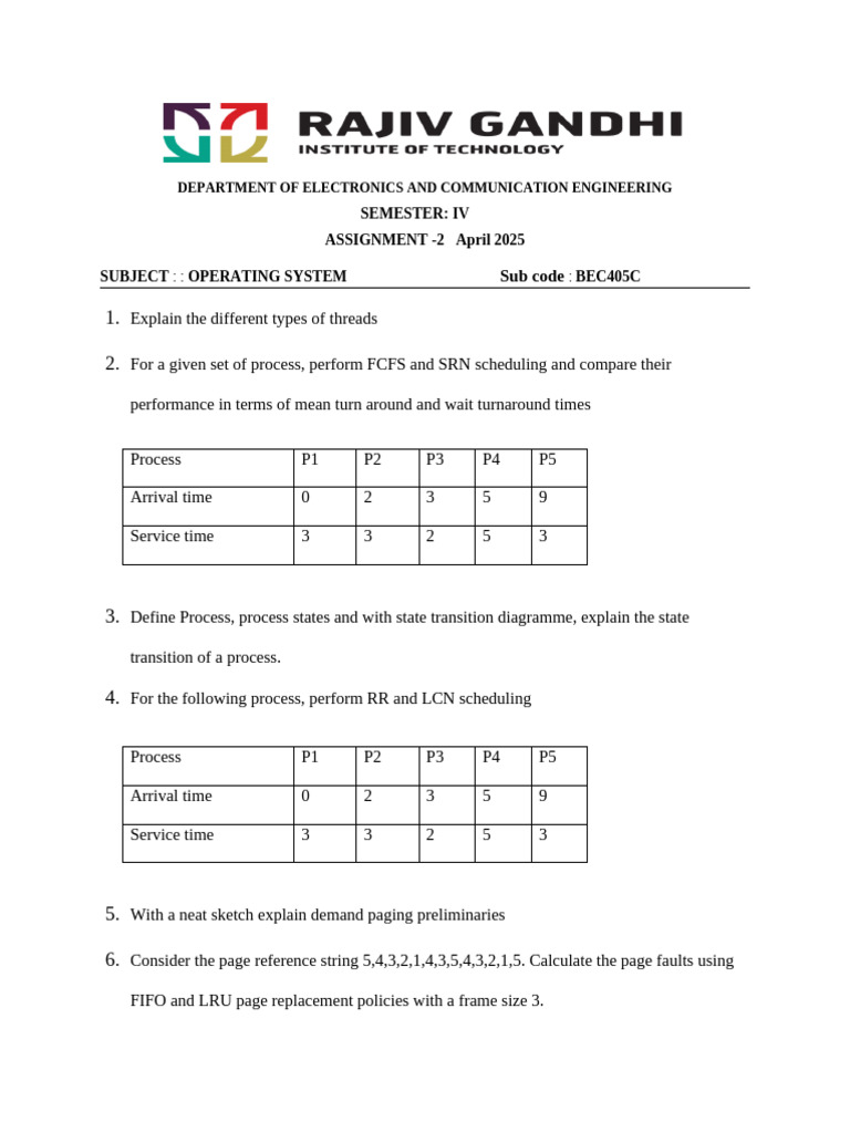Operating System Assignment | PDF