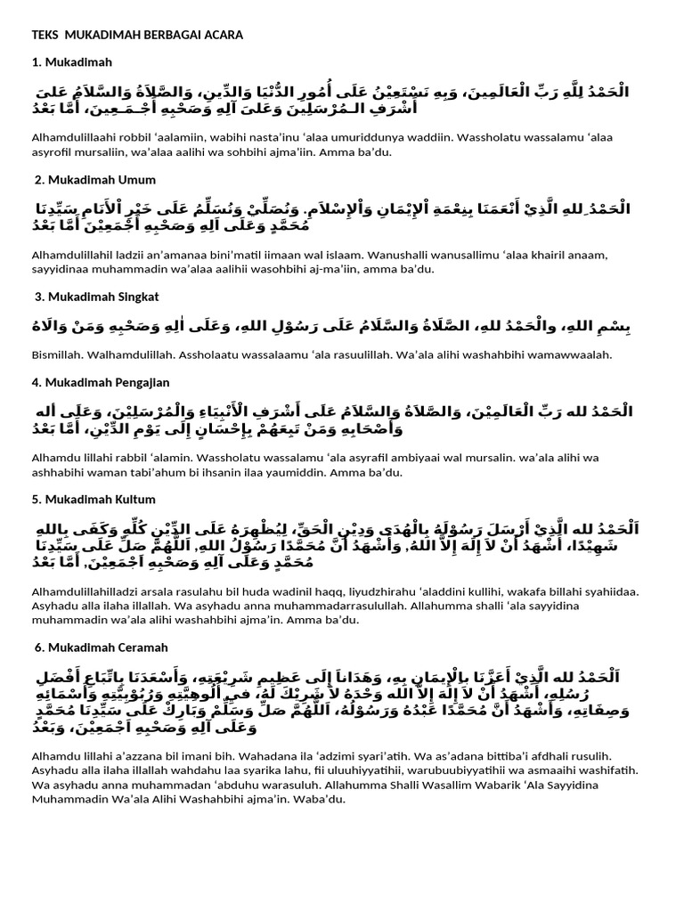 Contoh Mukadimah Untuk Berbagai Acara | PDF