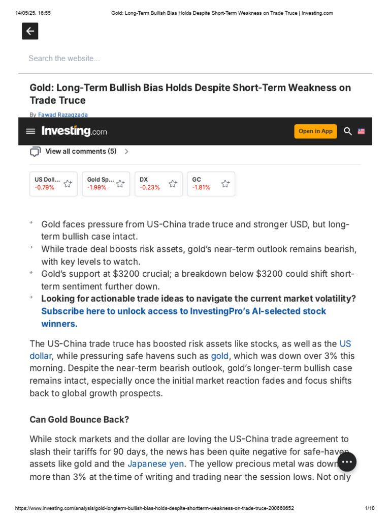 Gold - Long-Term Bullish Bias Holds Despite Short-Term Weakness On ...
