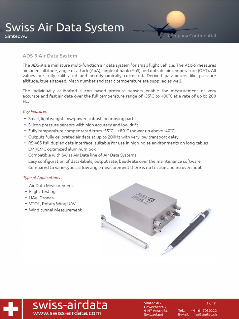 Datasheet ADS9 R1 Preliminary | PDF | Airspeed | Unmanned Aerial Vehicle