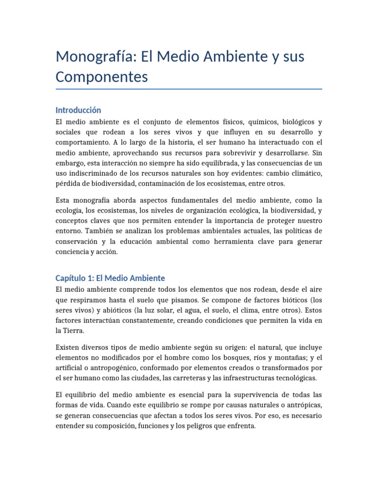 Monografía Medio Ambiente Extendida | PDF | Entorno natural | Ecología