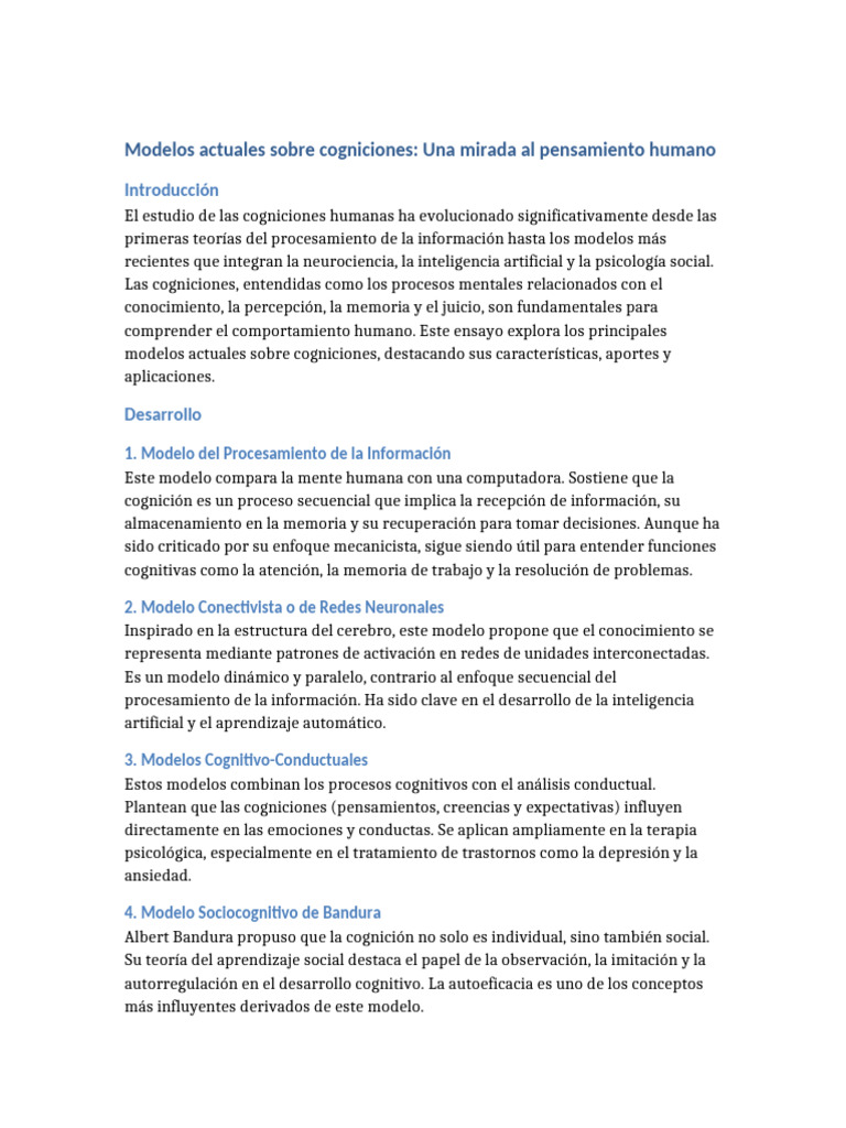Modelos de Cognición Humana Actualizados | PDF | Cognición | Sicología