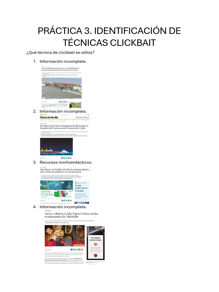 Práctica 3. Identificación de Técnicas Del Clickbait (13 - 2 - 25) | PDF