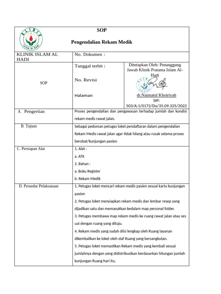 SOP Rekam Medis | PDF