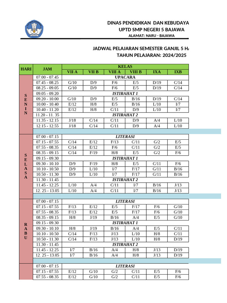 Roster Genap 5 Hari Kerja Tahun 2024 | PDF