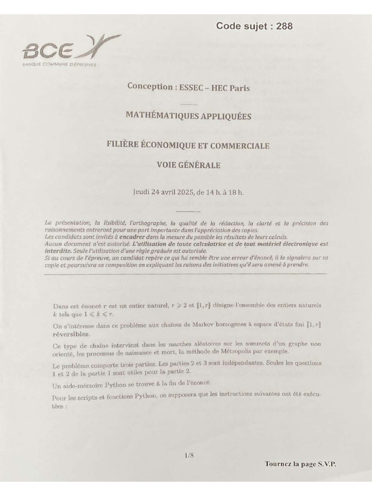 Sujet Maths E HEC ESSEC 2025 | PDF